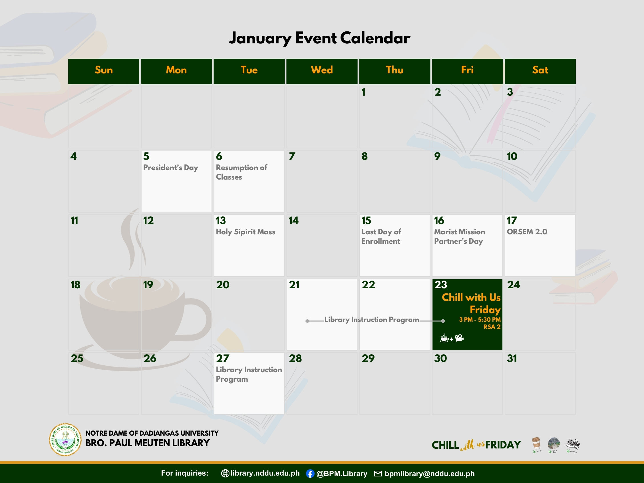 January Event Calendar - Bro. Paul Meuten Library